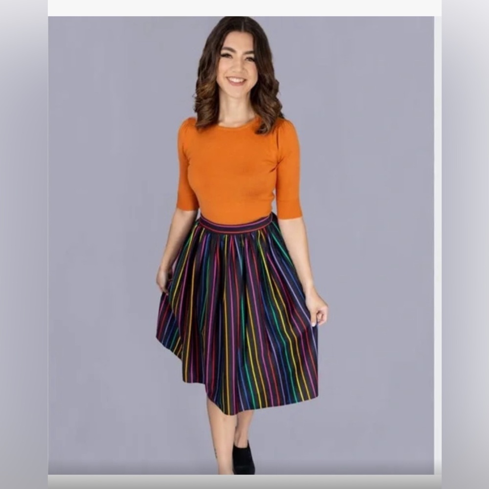 Collectif Circle Swing Skirt Rainbow Striped Retro Nwt - Gem